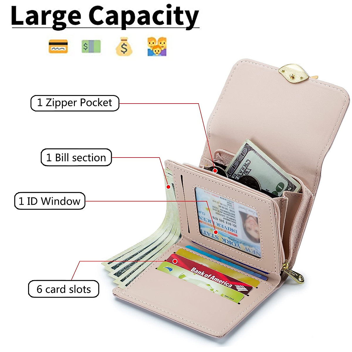 Roulens Small Wallet for Women RFID Blocking PU Leather Leaf Pendant Card Holder Organizer Zipper Coin Purse