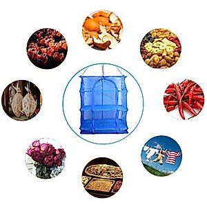 MAHDETP 2.2ft 3 Layer Non-Toxic Nylon Netting Foldable Drying Rack for Fish Vegetables Fruit Herb Practical Hanging Net Dry Cage（15.7 x15.7 x25.6inch）