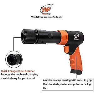 WORKPAD 190mm Long Barrel Air Hammer with Quick Change Chisel Retainer and 4-Piece Chisels Set, Pneumatic Tools