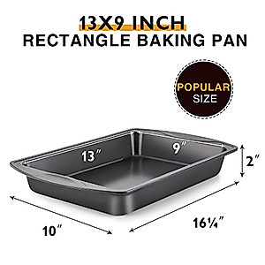 HONGBAKE 9x13 Baking Pan, Rectangle Cake Pan, Premium Small Sheet Pan for Oven with Widened Handle, Nonstick and Dishwansher Safe - Dark Grey