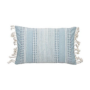 Foreside Home & Garden Blue Woven 14 x 22 inch Decorative Cotton Throw Pillow Cover with Insert and Hand Tied Tassels