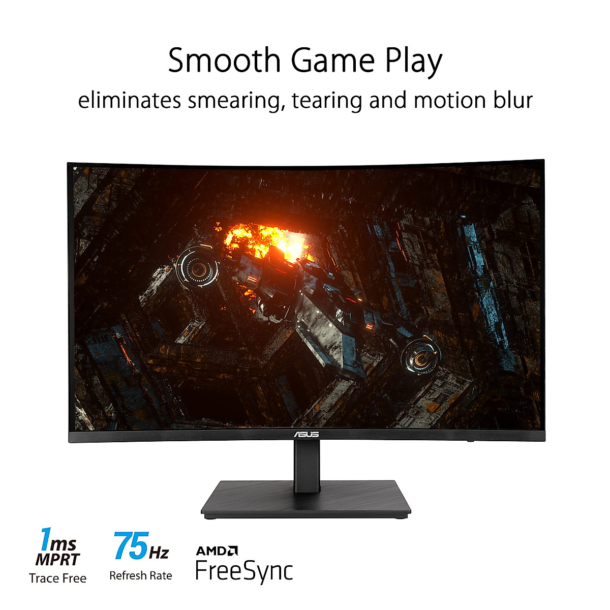 ASUS 27” 1080P Curved Monitor (VA27VQSE) - Full HD, 75Hz, 1ms, Adaptive-Sync/FreeSync, Low Blue Light, Flicker Free, VESA Mountable, Frameless, HDMI, DisplayPort, HDR-10, Height Adjustable,Black