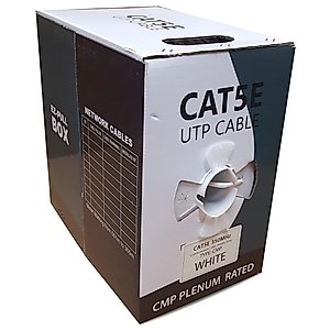 Efficient Cables Cat5e Plenum CMP 1000FT Bulk LAN Network Cable 350MHz, White Solid 24AWG