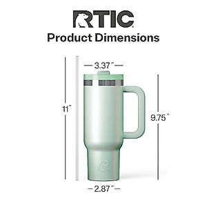 RTIC 30 oz Road Trip Tumbler Double-Walled Insulated Stainless Steel Portable Travel Coffee Mug Cup with Lid, Handle and Straw, Fresh Mint Glitter