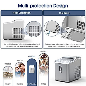 Ice Makers Countertop, Portable Ice Maker, 26lbs/24Hrs 9 Bullet Ice Cubes Ready in 7 Mins, Self-Cleaning Function, L&S Size, with Ice Scoop and Basket, Perfect for Party, Silver