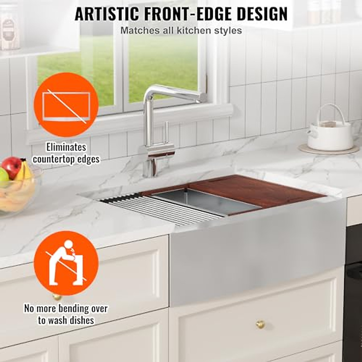 VEVOR Farmhouse Kitchen Sink, 304 Stainless Steel Drop-In Sinks, Top Mount Single Bowl Basin with Ledge & Accessories, Household Dishwasher Sinks for Workstation, Prep Kitchen, and Bar Sink, 30 inch