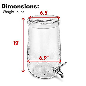 BirdRock Home 1.5 Gallon Hammered Glass Beverage Dispenser with Lid - Stainless Steel Spigot - Decorative Round Jar for Drinks - Lemonade Sangria Tea Water Drink Jar Jug - Home Parties
