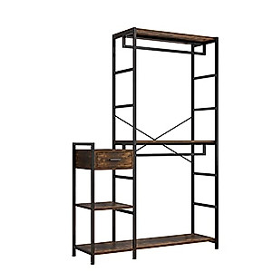 HAGAZU Standing Closet Clothing Rack, Open Wardrobe,Metal Closet Organizer System with Shelves and Hooks for Bedroom, Laundry, Walk-in Closet