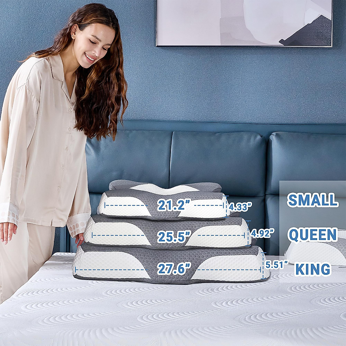 Elviros Cervical Memory Foam Pillows for Neck and Shoulder Pain, Ergonomic Orthopedic Sleeping Support Pillow for Side Sleepers, Back and Stomach Sleepers (Dark Grey)