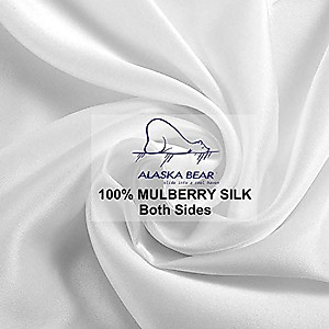ALASKA BEAR Silk Pillowcase Cover for Hair and Skin, 100% Mulberry Silk Pillow Cases Queen Size for Bliss Sleep with Random Scrunchy Gift Set Better Than Poly Satin, Zipper Closure, 1pc, Cool White