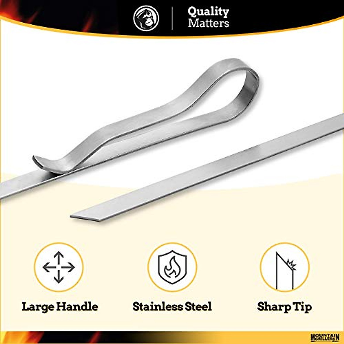 BBQ Grilling Kabob Skewers - 17” Stainless Steel - Long Reusable Flat Metal - Barbecue Shish Kebab Sticks – Set of 10 w/ Handy Storage Bag