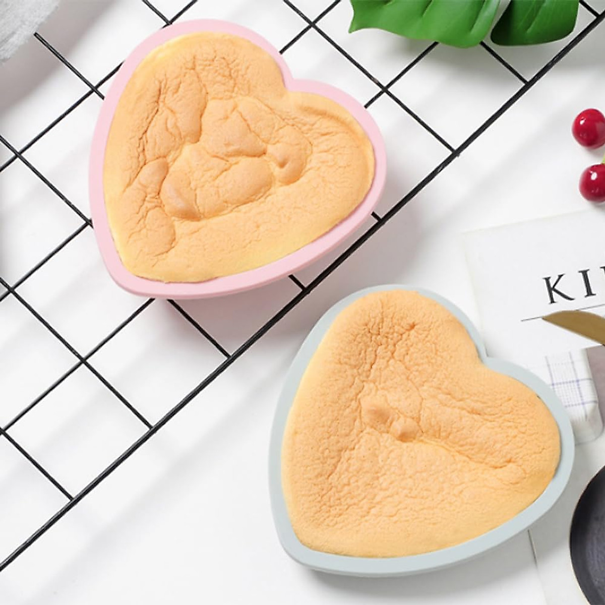 JINJIASUYISU 2 Pcs Silicone Cake Mold, Rainbow Cake Baking Pans, Heart Shape, Non-Stick, Easy to Clean, Ideal for Making Layer Cakes, Pizza, Vegetable Pancakes, Bread, Resin Art