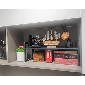 Urhomey plus Expandable Cabinet Shelf 16~26"(L), Stackable Kitchen Counter Shelf Organizer, 22LBS Heavy Duty Shelf Riser, Countertop Storage Pantry Shelf, Durable Metal Sink Shelf (Black)