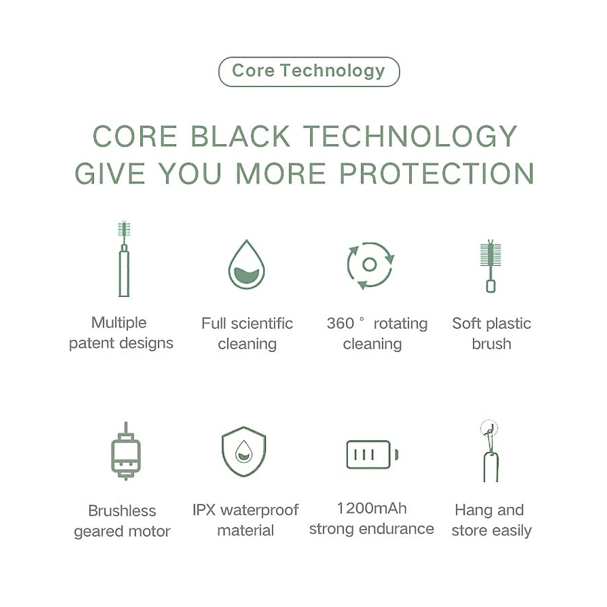 Bottle Spark Bottle Cleaner, Electric Silicone Bottle Brush Set, Bottle Cleaning Brush for Bottles, Baby Bottles, Sports Bottle, Vase, Glassware, Smaller Diameter Bottle Openings (Green)