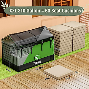 Timiuu XXL 310 Gallon Extra Large Deck Box, Waterproof Outdoor Storage Box with Taller Side Panels for Patio Furniture Cushions, Pools and Garden Tools Green & Black