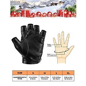 KEMIMOTO Fingerless Driving Gloves PU Faux Leather Outdoor Sport Half Finger Glove for Men Women Teens, Black, Medium