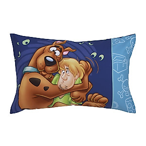 Warner Brothers Scooby Doo - Scooby Dooby Doo Blue, Green, Brown & Orange 4Piece Toddler Bed Set - Comforter, Fitted Bottom Sheet, Flat Top Sheet, & Reversible Pillowcase, Blue, Green, Brown, Orange