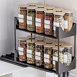 Amazer Pull Out Spice Rack Organizer for Cabinet, Slide Out Spice Rack Organizer for Cabinet, 2-Tier Spice Rack for Kitchen, Adjustable Sides, Narrow Spice Organizer, 4" W x 11" D x 9" H