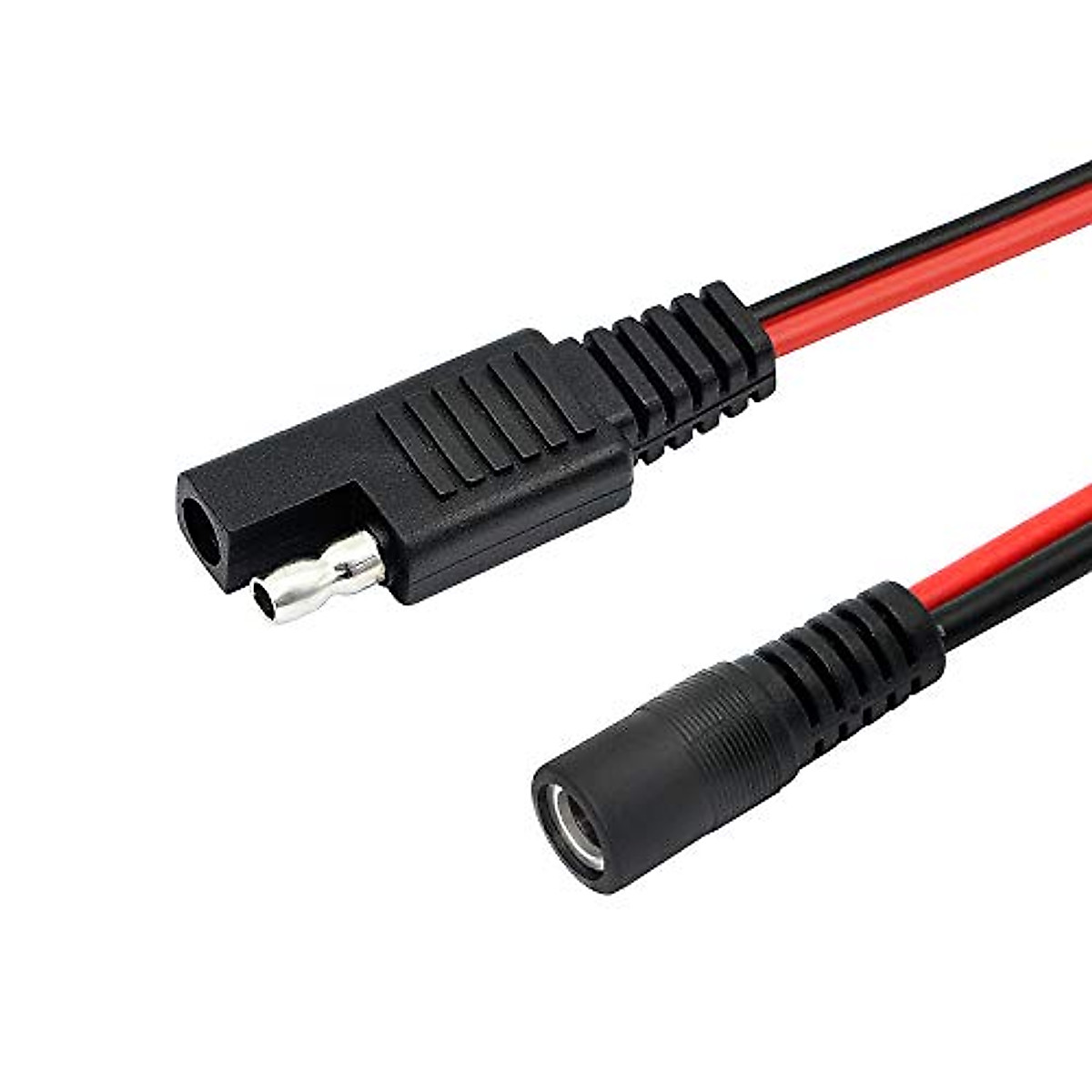 CERRXIAN 60cm 14AWG DC 5.5mm x 2.1mm Female to SAE 2 Pin Quick Disconnect Wire Harness Extension Cable for Portable Powers, Motorcycle Solar Panel Charger (F Black)