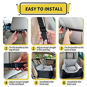 BurgeonNest Dog Car Seat for Small Dogs, Fully Detachable and Washable Dog Carseats Small Under 25, Soft Dog Booster Seats with Storage Pockets and Clip-On Leash Portable Dog Car Travel Carrier Bed