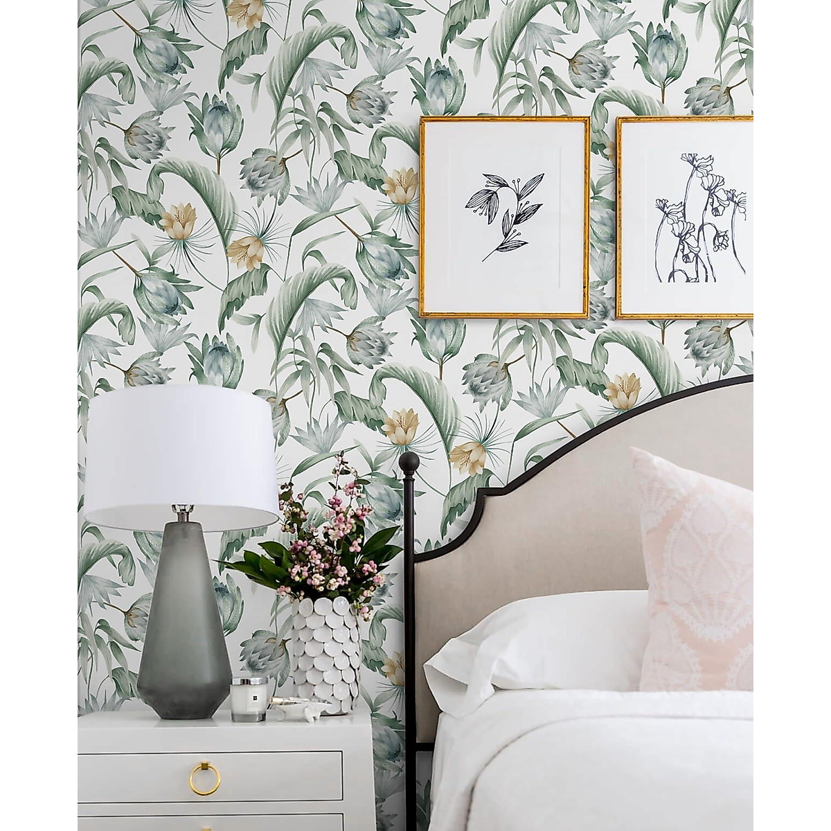 GloryTik 16.14" x 78.7" Green Leaf Floral Peel and Stick Wallpaper - Green and Blue Contact Paper, Removable Self-Adhesive, Waterproof Mural for Room Walls, Cabinets Decor