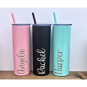 Birsppy 20oz Stainless Steel Skinny Tumbler- Laser Engraved- Personalized Tumbler- Straw and Lid Included- Vacuum Insulated- Teacher Gift- Mother's Day- Bride Gift- Handheld Tumbler- Girls Trip