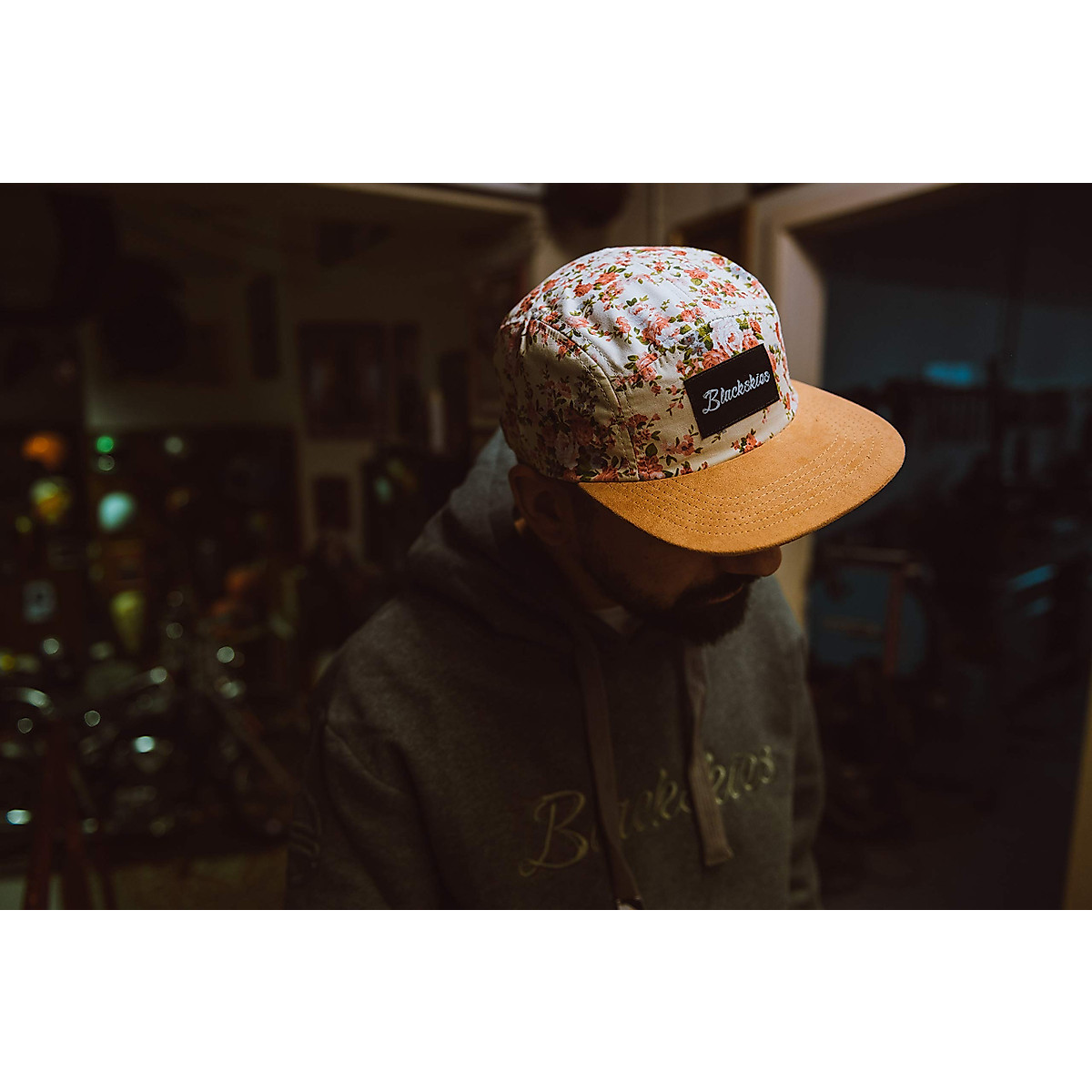 Blackskies Sakura 5-Panel Cap White with Cherry Blossoms Unisex Baseball Cap