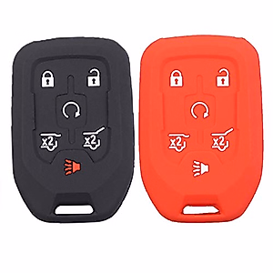 Btopars 2pcs 6 Buttons Smart Key Fob Cover Case Remote Protector Skin Keyless Jacket Holder Compatible with Chevrolet Suburban Tahoe 2015 2016 2017 2018 2019 2020 GMC Yukon 13580802 Black Red