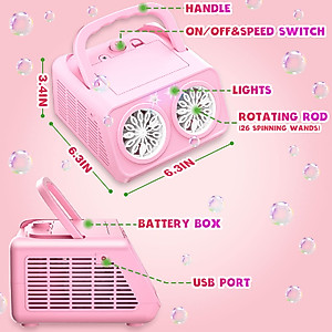 WELL WITHYOU Bubble Machine, Upgraded Durable Bubble Blower | 18000+ Big Bubbles Per Minute for Kids Toddler, with 2 Speed, Plug-in or Battery Powered, for Indoor Outdoor Birthday Parties, Pink