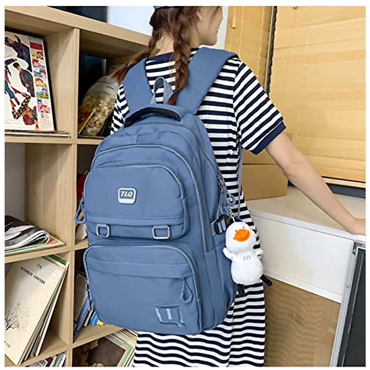 MeganJDesigns Cute Aesthetic Backpack for Teens Girls Boys College High Middle School Student Lightweight Book Bag Casual Kawaii Daypacks (B-Blue Aesthetic Backpack)
