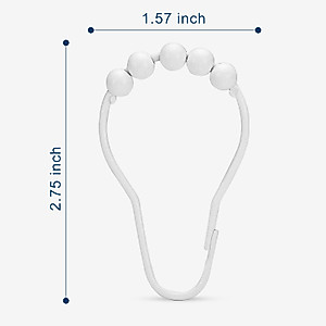 Shower Curtain Hooks, OEH Stainless Steel Shower Curtain Rings, Roller Gliding Shower Hooks for Shower Curtain, Rustproof Shower Rings for Curtain, Shower Curtain, Shower Rod, Set of 12, White