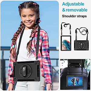 Case for Samsung Galaxy Tab A8 10.5 2022: Heavy Duty Rugged TPU Protective Cover for Tablet A8 5G (SM-X200/ SM-X205/ SM-X207) W/Stand+ Pencil Holder+ Handle+ Shoulder Strap -Black