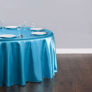 LinenTablecloth 108-Inch Round Satin Tablecloth Turquoise