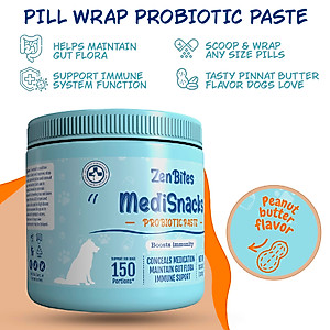 ZenBites MediSnacks Pill Pouch Paste for Dogs Capsule (150 Servings) Peanut Butter Flavoured Immune and Digestive Support to Conceal Medication for Dogs Natural Soft Dog Treats 10.6oz