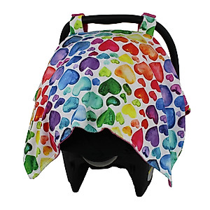 DEAR BABY GEAR Heart Deluxe Car Seat Canopy - Double Layer, Bright Colored Hearts, Hot Pink Smooth, Hot Pink, 40 x 30 Inches