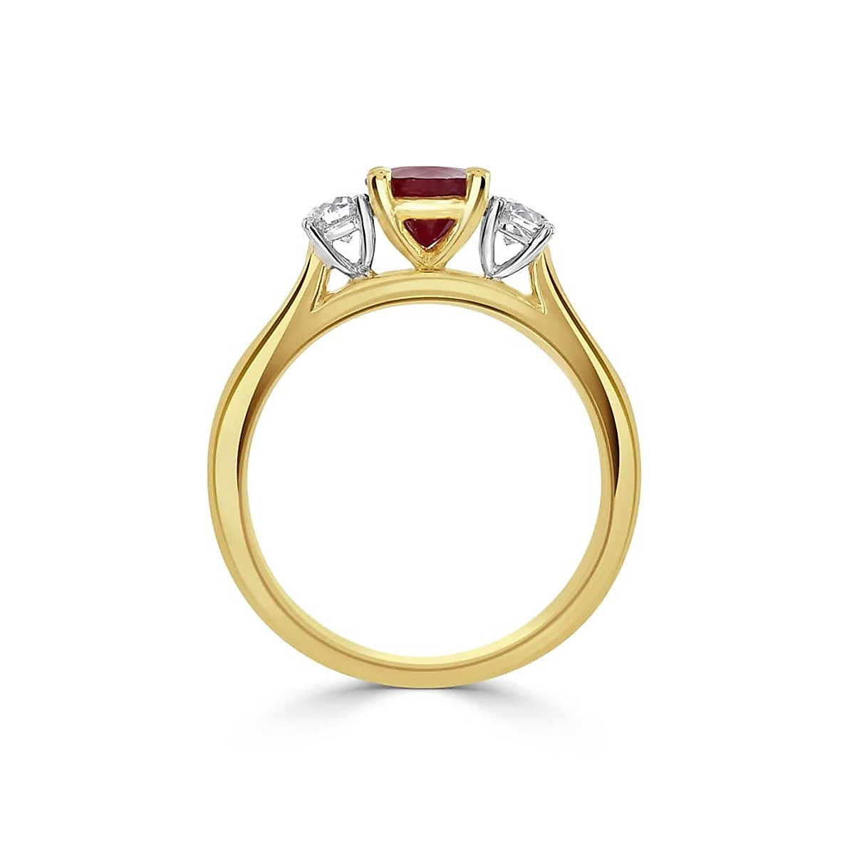 1 CT Round Created Ruby & Cubic Zirconia Three Stone Promise Ring 14k Yellow Gold Finish Ring Size-11