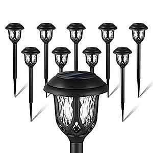 EXCMARK 10 Pack Solar Lights Outdoor Decorative, Solar Pathway Lights Outdoor, Solar Powered Garden Yard Lights for Walkway Sidewalk Driveway. (Black, Warm White)
