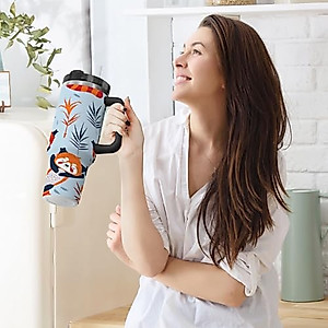 FRCSDIY Cartoon Panda Insulated Tumbler with Handle and Straw Lid,40oz Leakproof Stainless Steel Cup BPA-Free Water Bottle