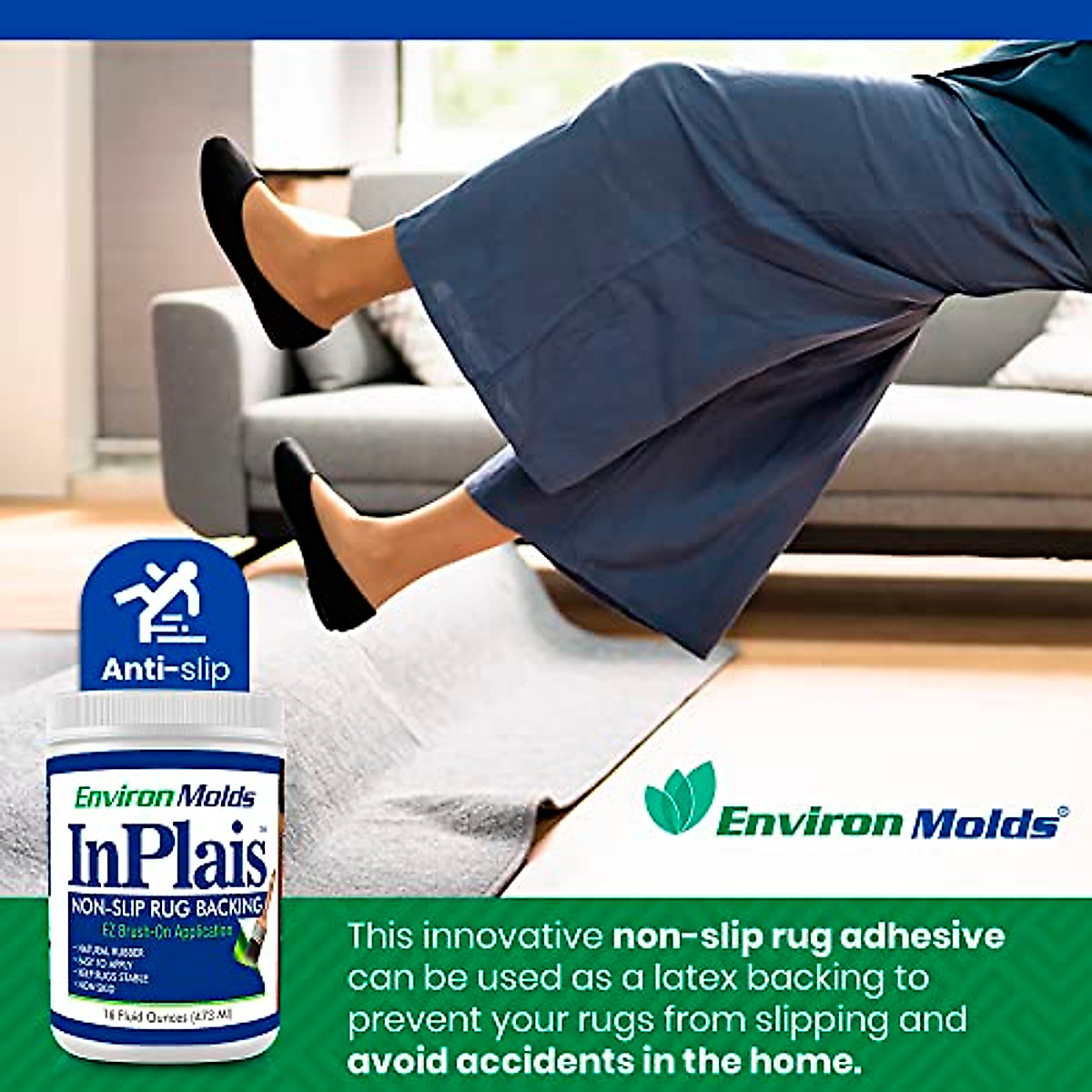 InPlais Non-Slip Area Rug Backing 1-Gallon (3.7854 Liters) Fabric & Floor Safe Latex Layer | Easy, Paint-On Application Liquid | Kitchen, Bathroom, Hallway, Living Room | Dries Quickly