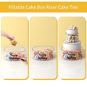 2 PCS Clear Acrylic Cake Stand, FEMELI Fillable Cake Box Case Tier Holder, Cylinder Round Cake Riser Display Box with Lid, Centerpiece Cake Base with Lights for Birthday Wedding Party Decor(10*4, 6*4)