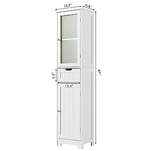 HORSTORS Bathroom Storage Cabinet with 2 Doors & 1 Drawer, Floor Freestanding Narrow Tall Cabinet with Adjustable Shelves for Living Room, Bedroom, White