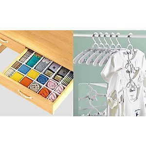 HGYZE Baby Closet Hangers with 42cm Customizable Separators for Nursery Drawer, Extendable Infant Pant Rack for Newborn Clothes -20pcs Grey Gifts & Deep Dividers for Girl Boy Toddler Kids Child
