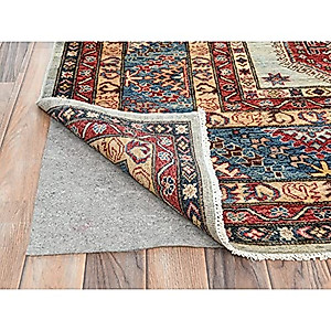 Shahbanu Rugs Light Gray Vegetable Dyes Dense Weave Soft Wool Hand Knotted Afghan Super Kazak with Geometric Medallions Oriental Rug (8'10"x12'1")