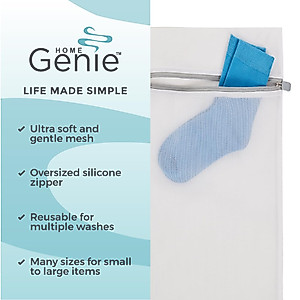 HOME GENIE Durable and Gentle Mesh Laundry Bags for Washing Delicates, Oversized Silicone Zipper, Machine Safe for Bras Lingerie Baby Garments, Net Bag for Tangle Free Wash Dry, Travel, 3 Pk Medium