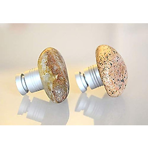 Set of 10 Handmade Natural Beach Stone Cabinet knobs and pulls. Cabinet or Drawer Rock handles