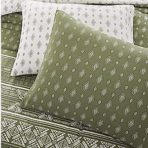 Geniospin Full Comforter Set, Olive Green Boho Aztec Comforter Set 8 Pieces, All Season Reversible Bed in A Bag, Soft Microfiber Fill Bedding, Lightweight, Warm and Breathable (Full, 80"x90")