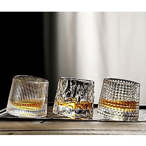 ueecool Whiskey Rocks Glasses, Tumbler Crystal Bar Glass, Rotatable Double Old Fashion Set of 3, 6 oz, Clear,Father's Day Gift (3pc Whiskey Glasses), (WG003)