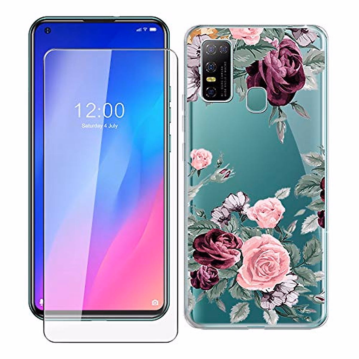 Case for Doogee N30 6.55 Inch, with [1 x Tempered Glass Screen Protector], KJYF Clear Soft TPU Shell + Ultra-Thin Anti-Scratch Anti-Yellow Case for Doogee N30 - Red 9