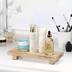 NADESSA Wood Riser for Home Decor, Wooden Display Stand for Plant Pots, Rustic Wooden Tray for Kitchen Counters 11.8x4.7x2 inches