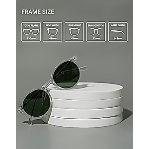 TIJN Polarized Colored Sunglasses for Womens Mens,Retro Small Round Frame,UV400 Protection Tinted Lens Sunnies(Clear+Green)